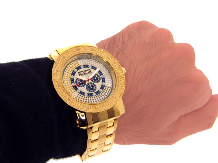 King Master Diamond Watch Mens Gold Tone Metal Band #KM-546 | AJwatches
