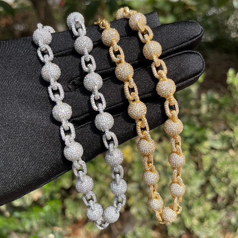 10mm Iced Out Ball Chain VVS Bust Down Micro Pave Gold Or White Gold ...