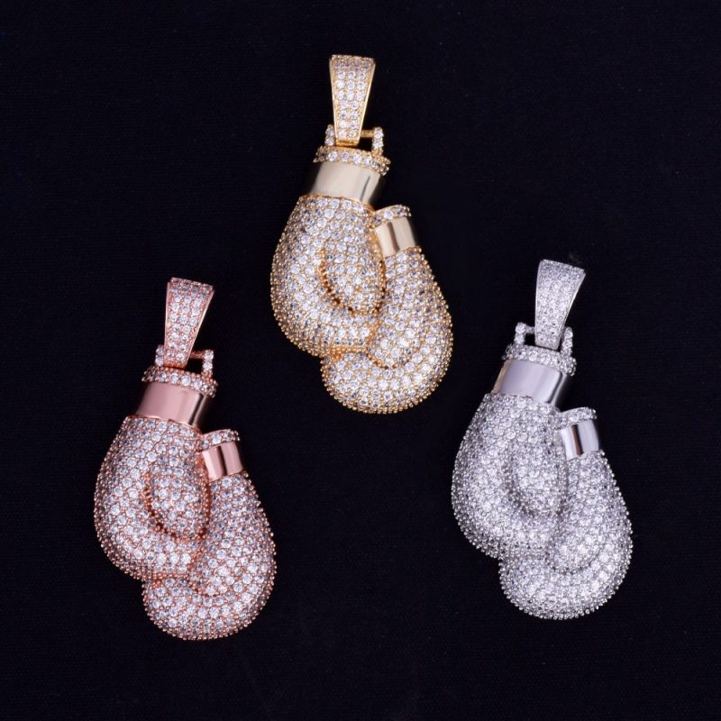 Boxing Gloves Pendant Gold Or White Gold Iced Out Micro Pave + Chain ...