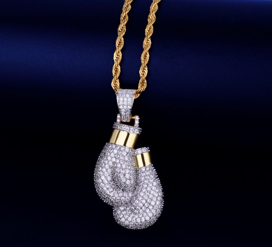 Boxing Gloves Pendant Gold Or White Gold Iced Out Micro Pave + Chain ...