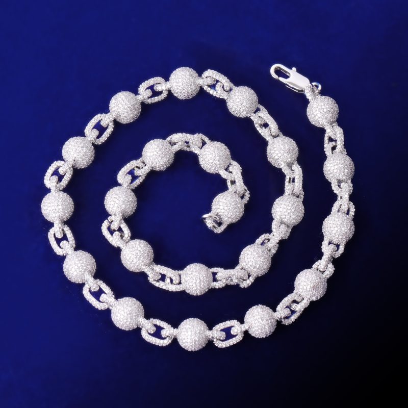 10mm Iced Out Ball Chain VVS Bust Down Micro Pave Gold Or White Gold ...